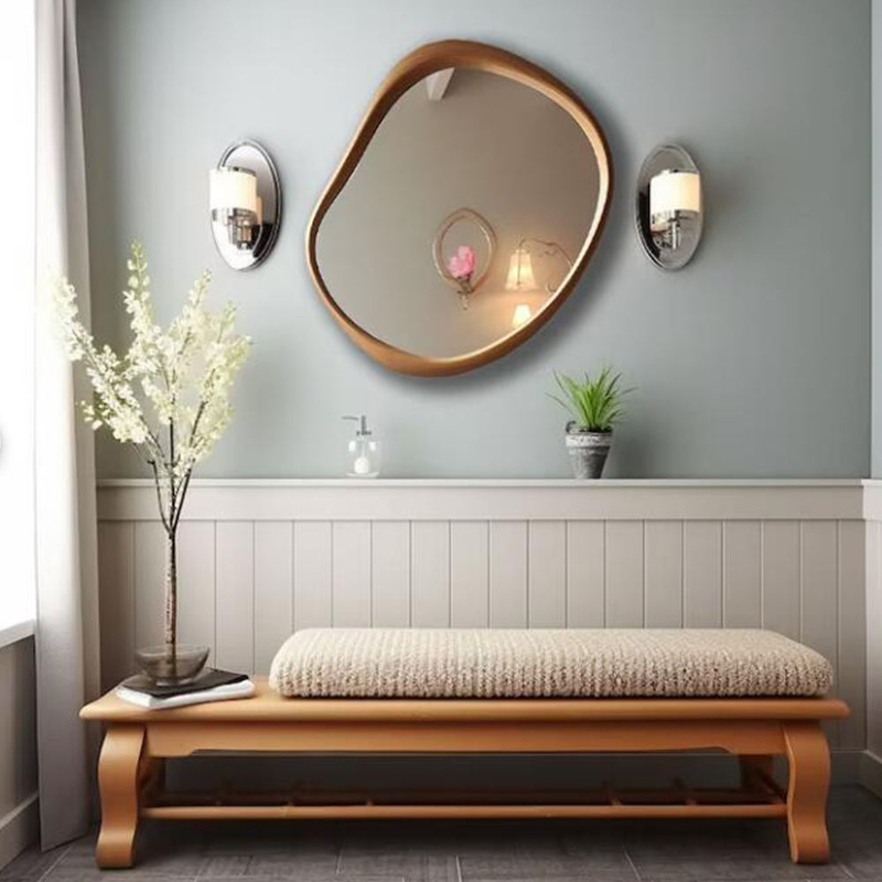 Irregular Shape Solid Wood Frame Wall Mirror Wall Mounted Decorative ...